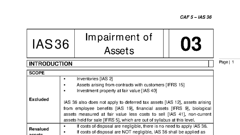 CAF 5 IAS 36 Impairment of Assets Study Notes and Practice Questions ...