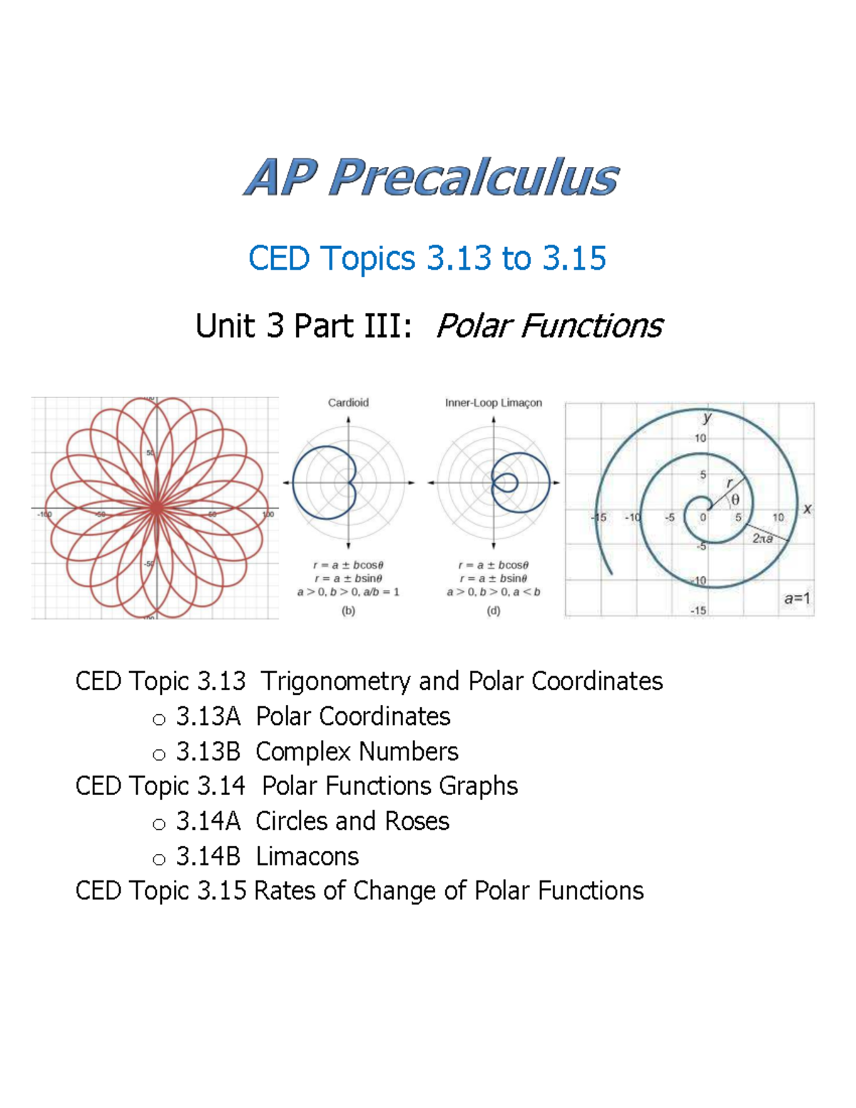 AP Precalculus CED Unit 3 Part III: Polar Functions & Complex Numbers ...