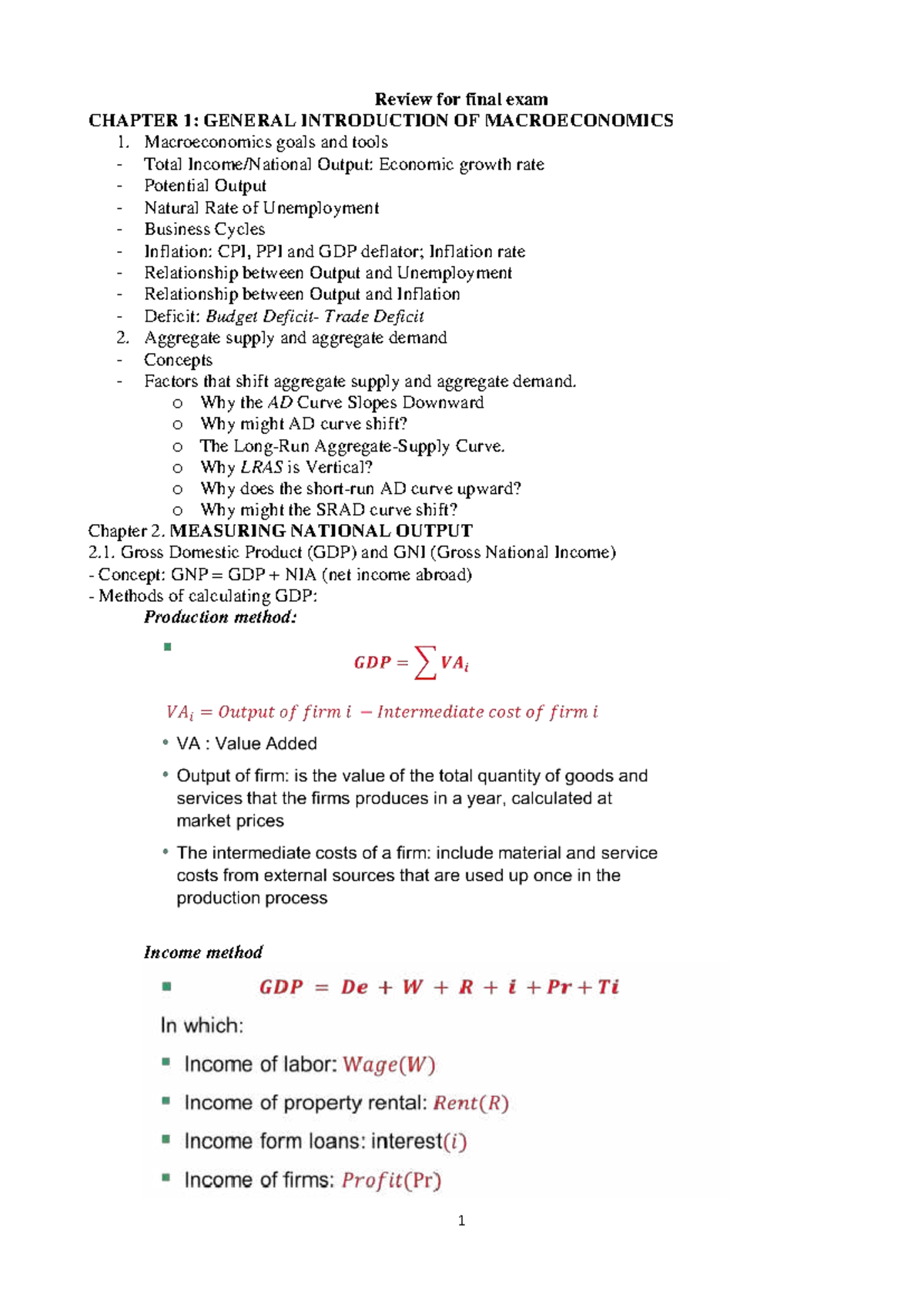 Final Exam Review: Macroeconomics Overview and Key Concepts - Studocu