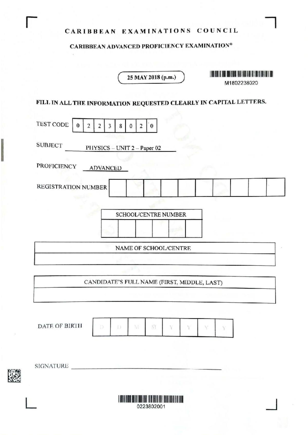 CAPE PHYSICS UNIT 2 Paper 02 - Practice Exam 2018 - Studocu