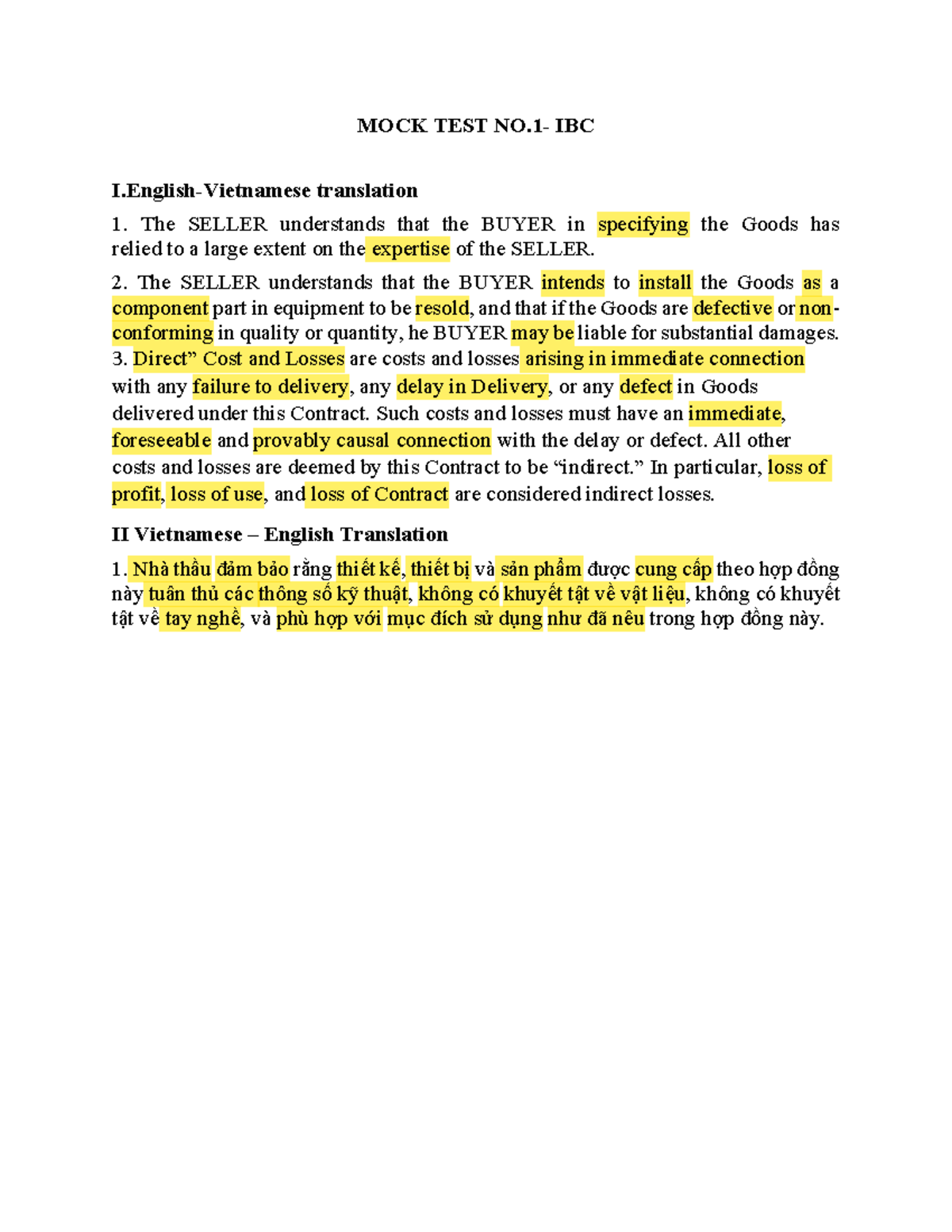 MOCK TEST NO1 IBC - CONTRACT: VIETNAMESE & ENGLISH TRANSLATION - Studocu