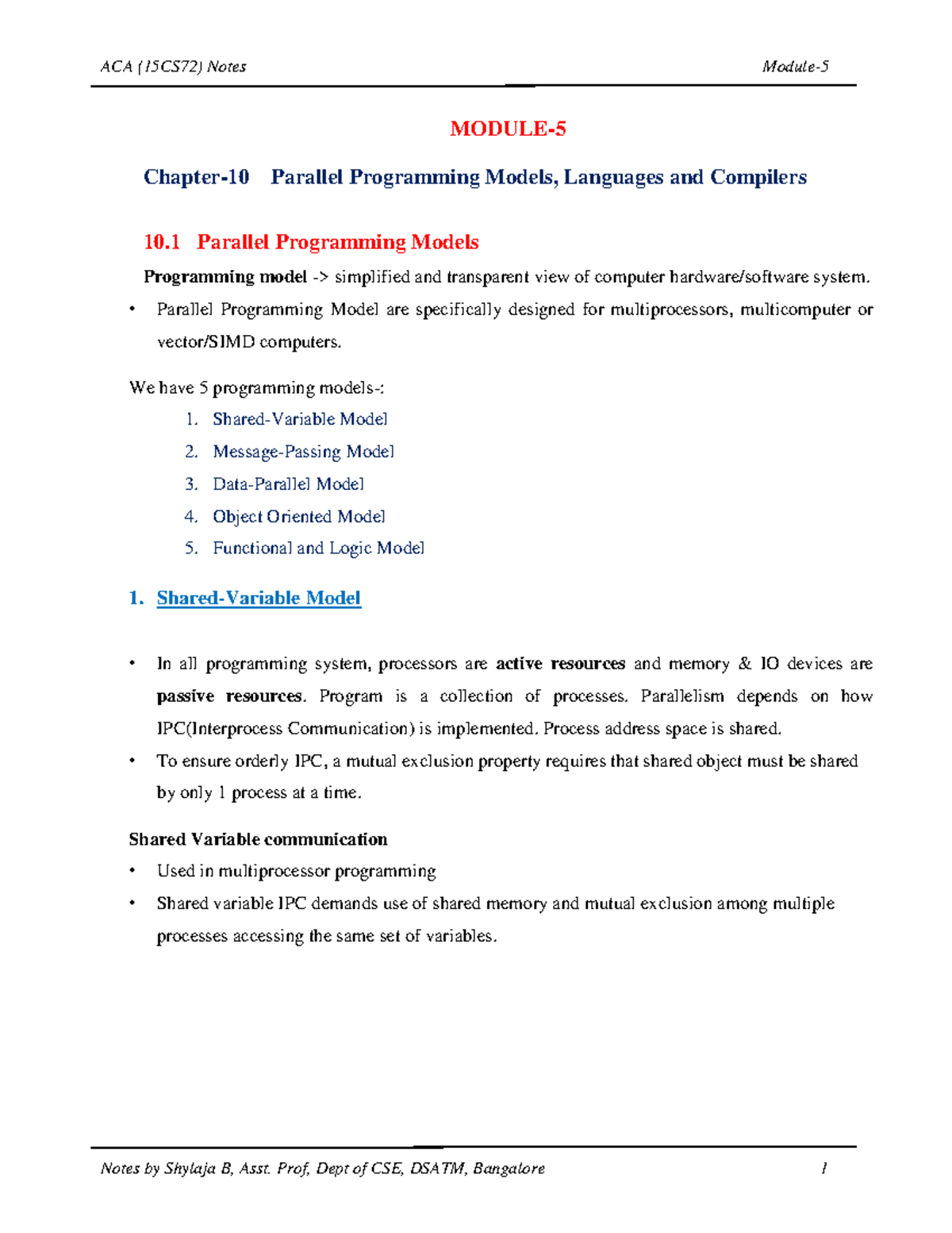 Module-5 ACA: Chapter 10 & 11 on Parallel Programming Models ...