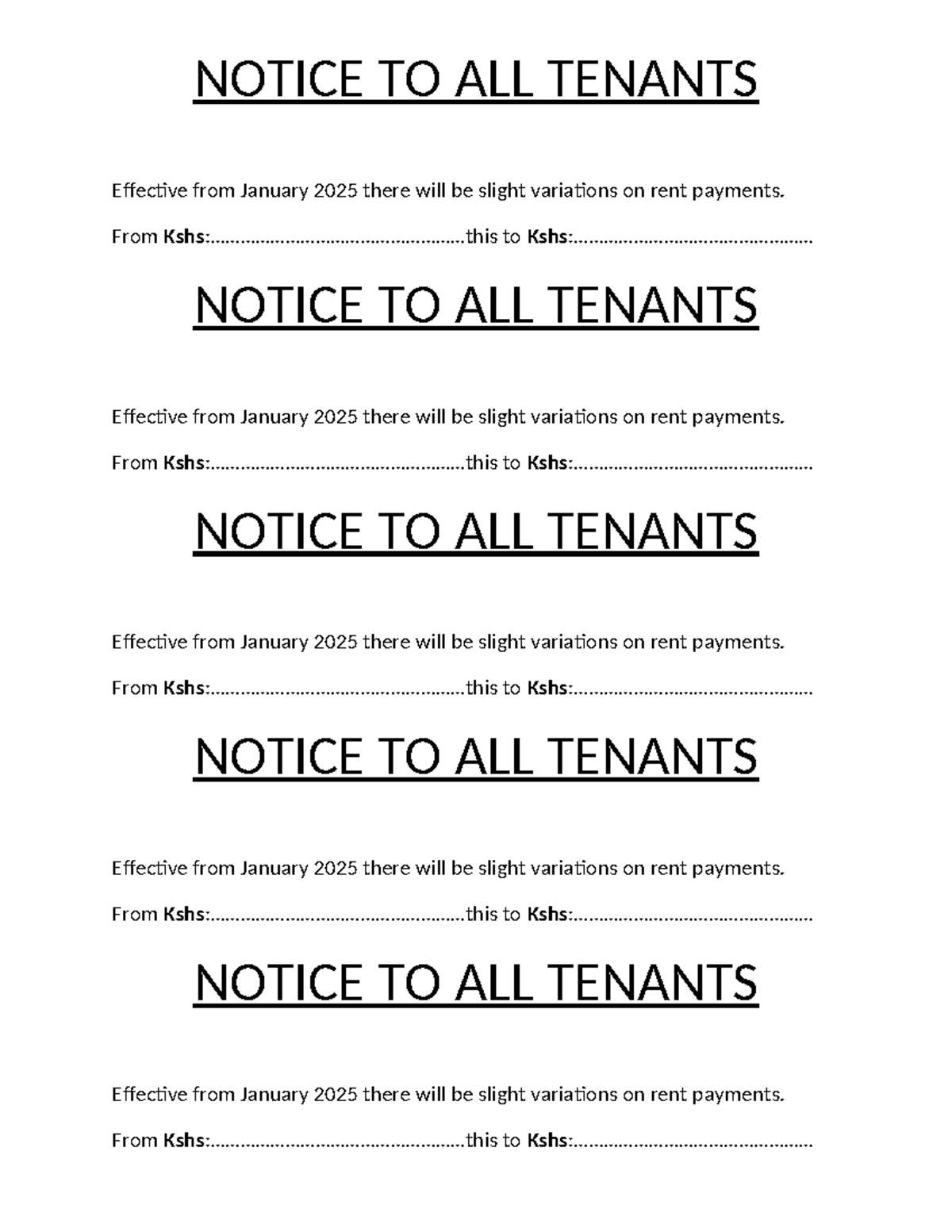 Notice TO ALL Tenants - Classwork - NOTICE TO ALL TENANTS Effective ...