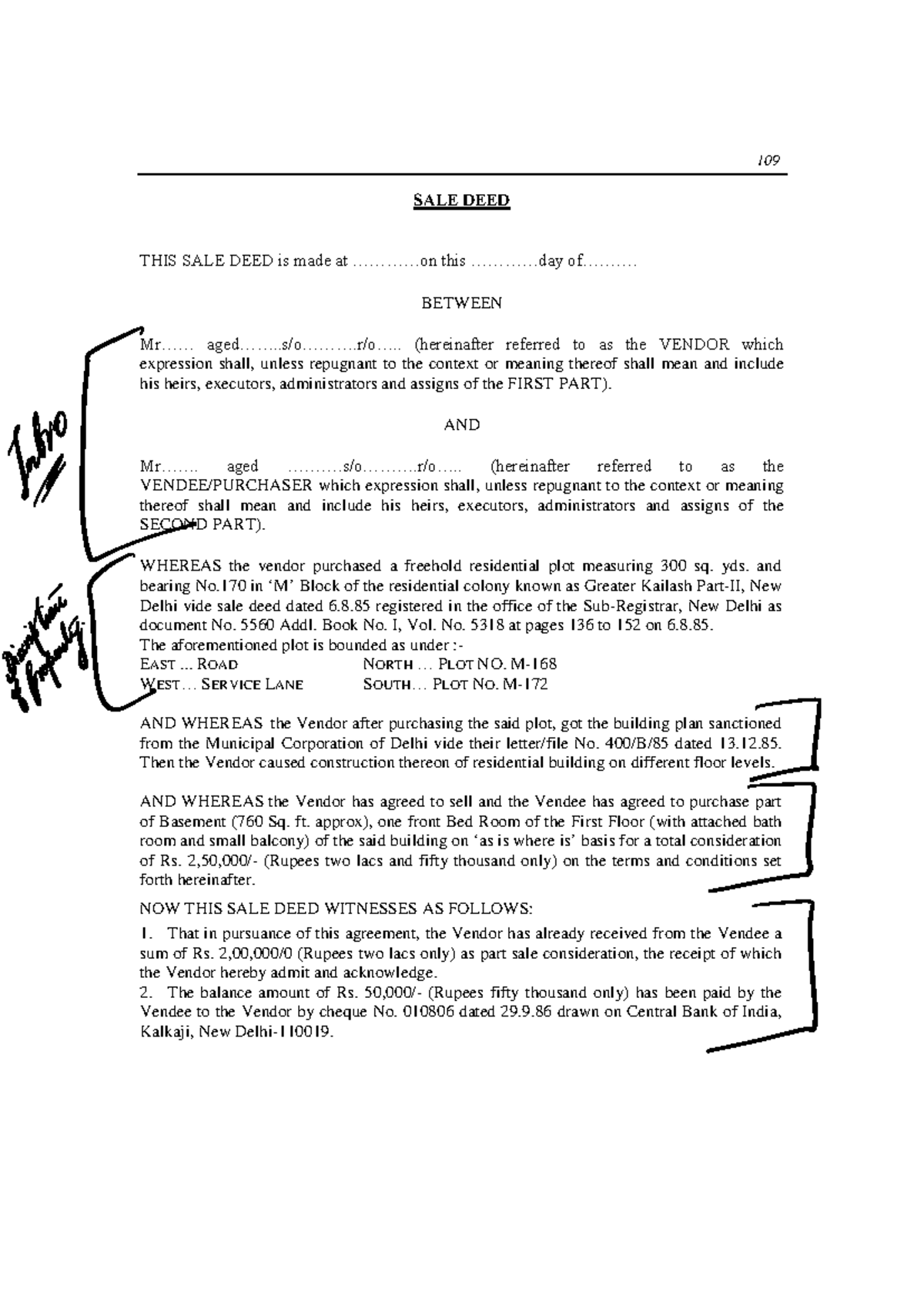 Draft Sale Deed for Residential Property - Course Code: 109 - Studocu