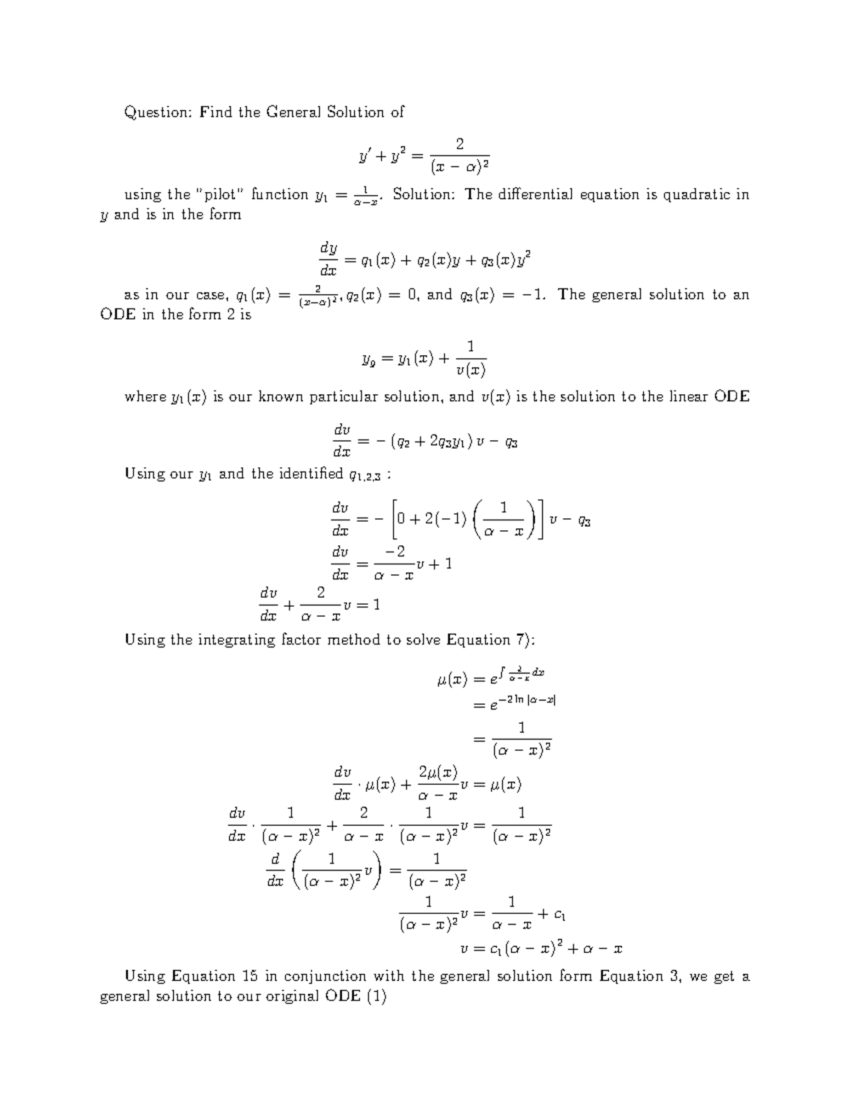 Solution to ODE: General Solution of y² - 2(x - α)² = 1 - Studocu