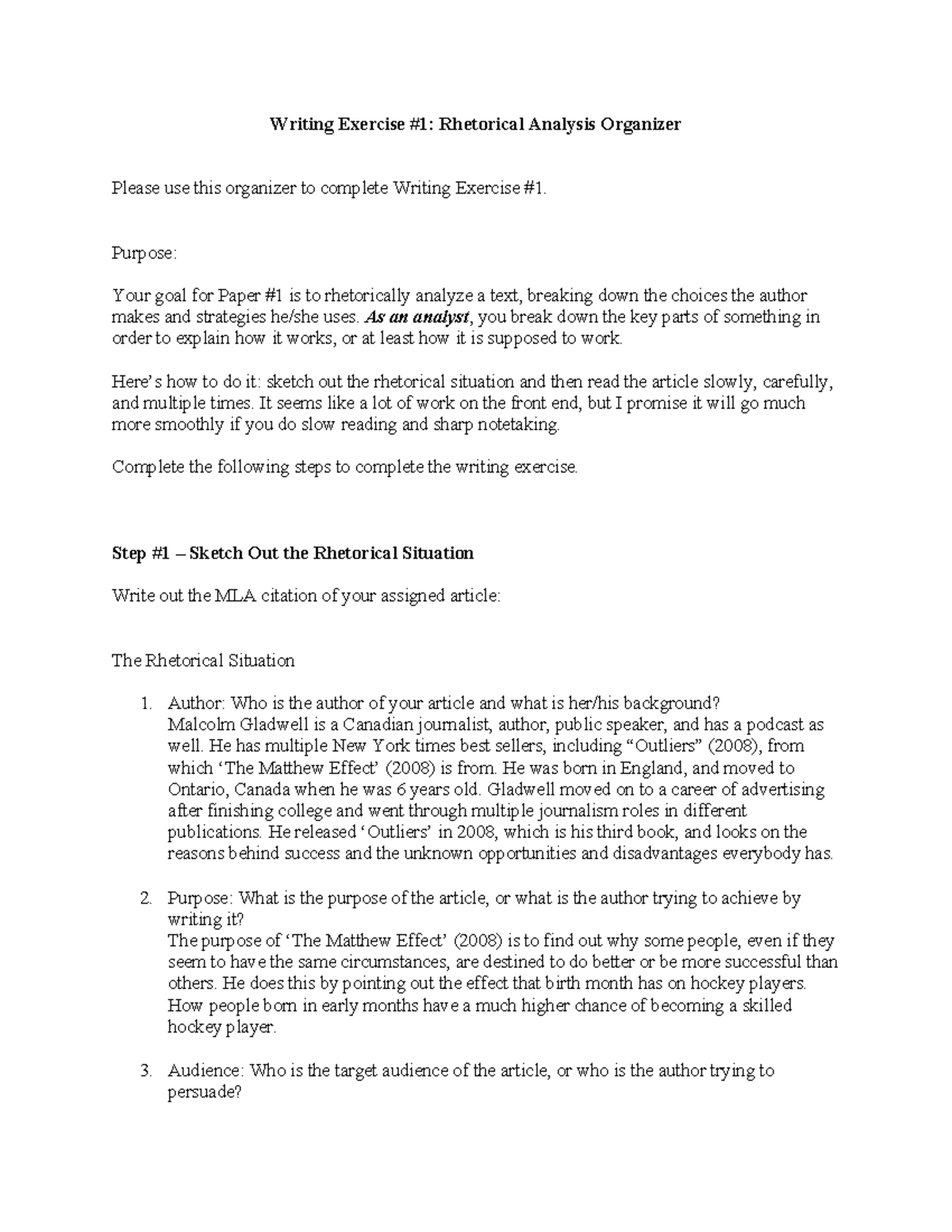 Rhetorical Analysis Writing Exercise Organizer 2024 - Writing Exercise ...