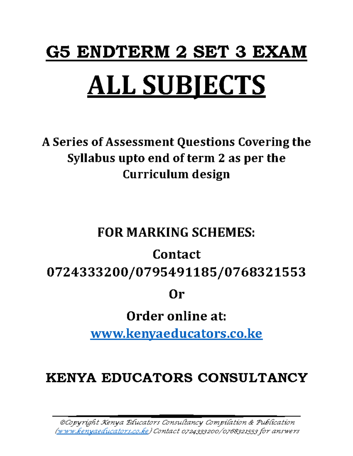 Grade 5 End Term 2 SET 3 Exam Questions & Answers TISMA 005 - Studocu