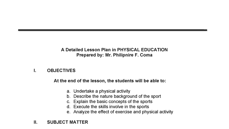 Detailed Lesson Plan in PE: Basic Skills & 12 Strikes in Arnis - Studocu
