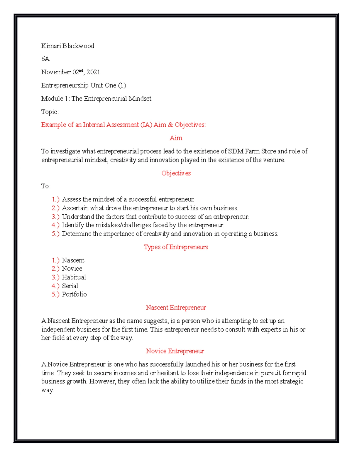 CAPE Entrepreneurship Unit 1, Paper 1 Study Guide 2016 - Studocu