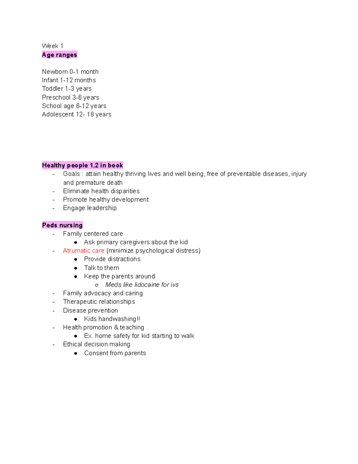 Peds Notes - Week 1 Age ranges Newborn 0-1 month Infant 1-12 months ...