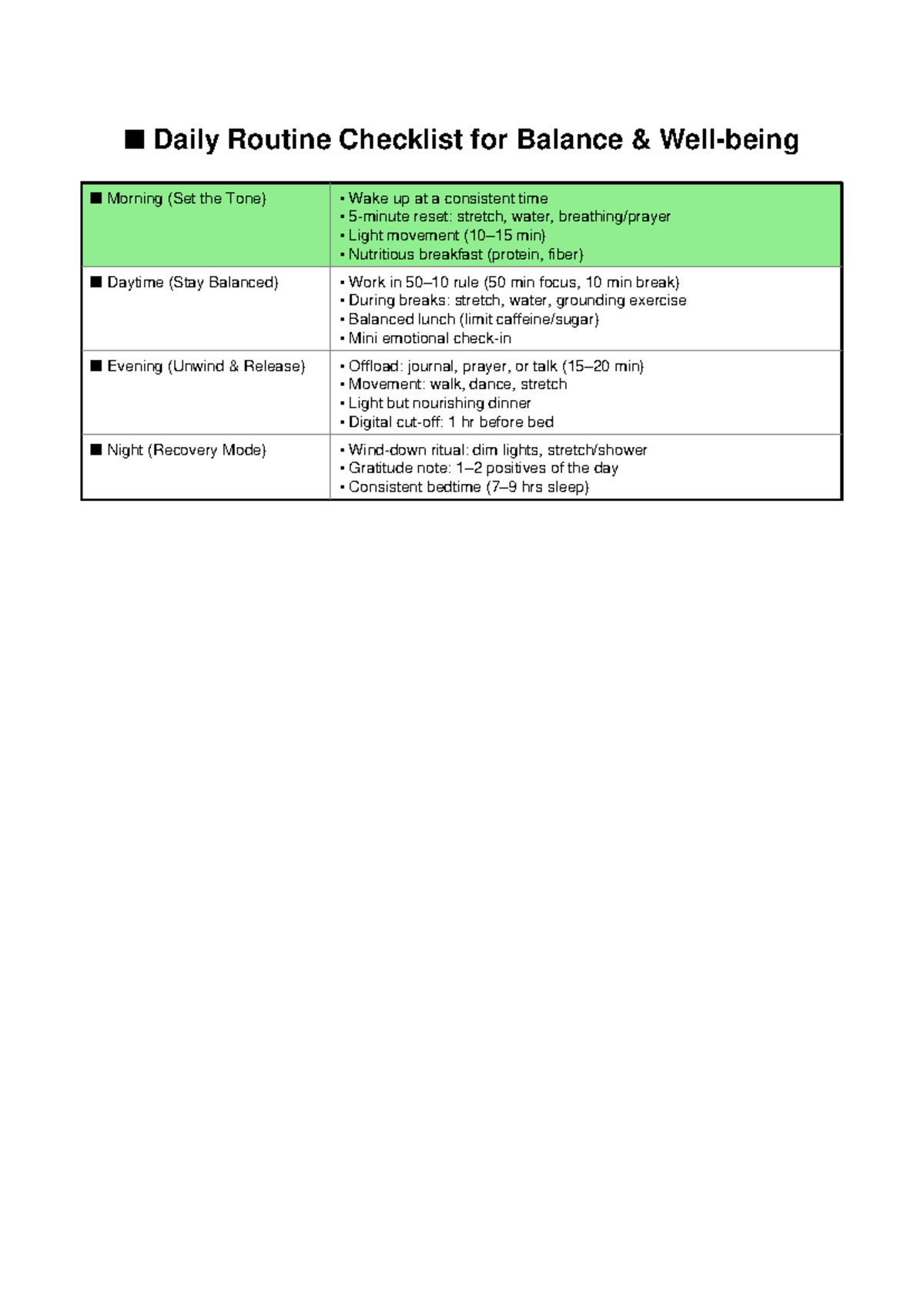 Daily Routine Checklist - Studocu