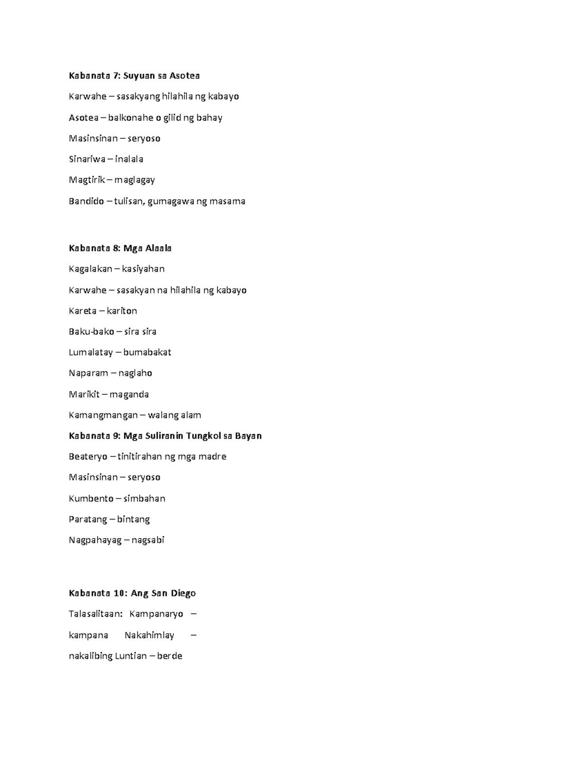 Mga Talasalitaan sa Noli Me Tangere: Kabanata 7-63 - Studocu