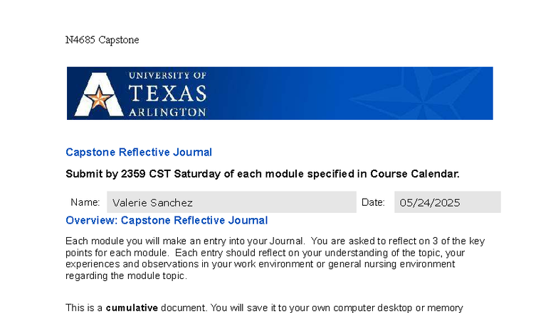 N4685 Capstone Reflective Journal: Weekly Module Insights - Studocu
