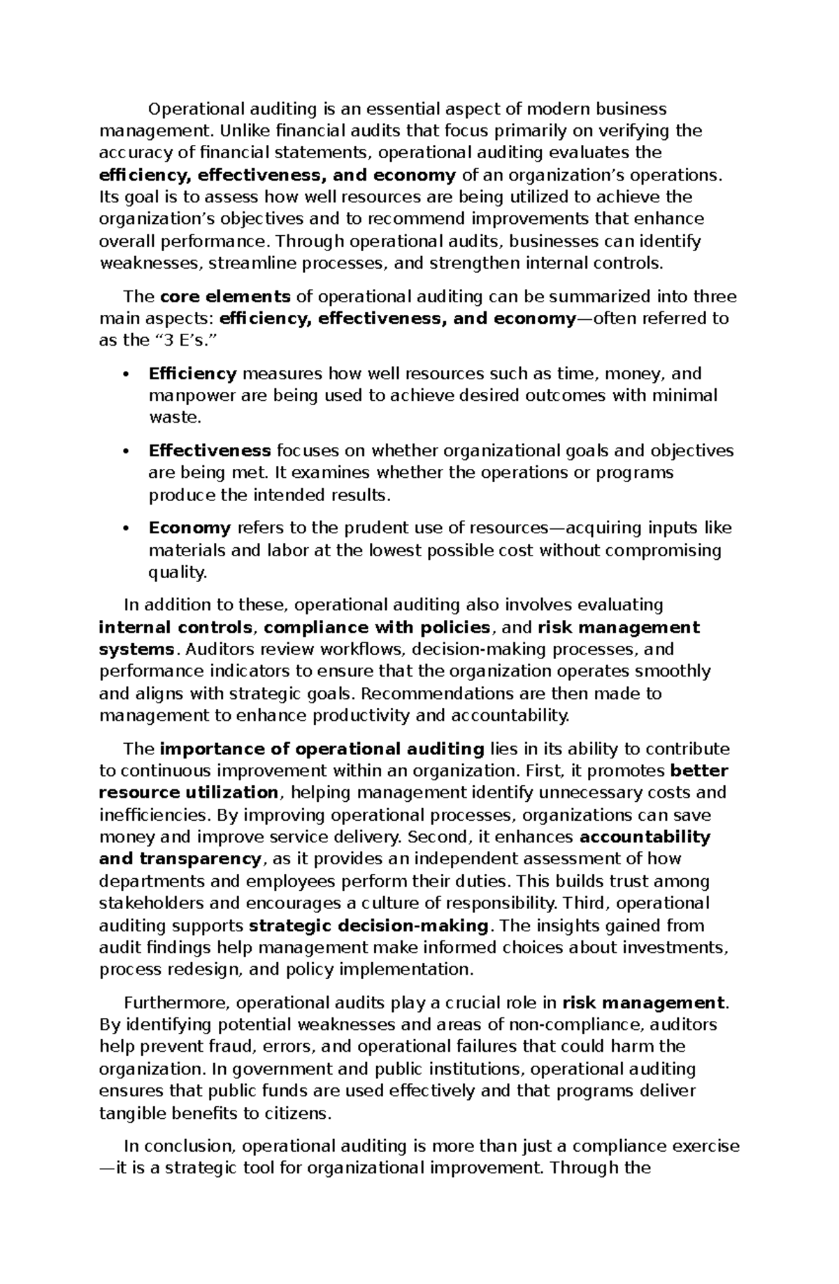 Operational Auditing: A Strategic Tool for Business Improvement - Studocu