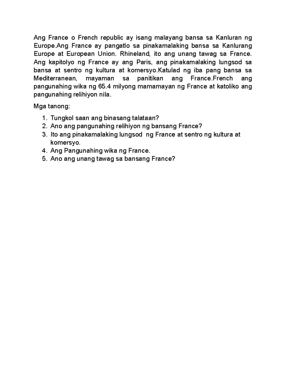 Pakikinig key answer g10 fil - Ang France o French republic ay isang ...