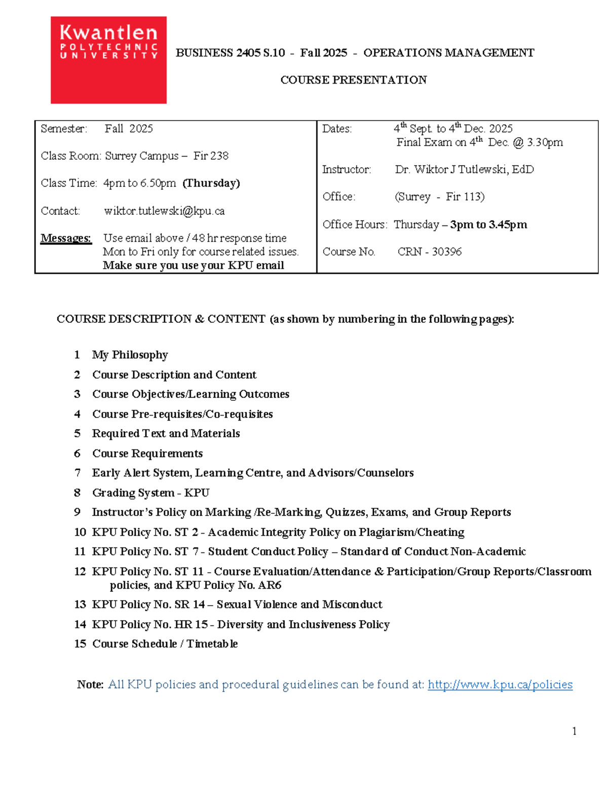 BUSINESS 2405 S.10 Fall 2025 OPERATIONS MANAGEMENT COURSE GUIDE - Studocu