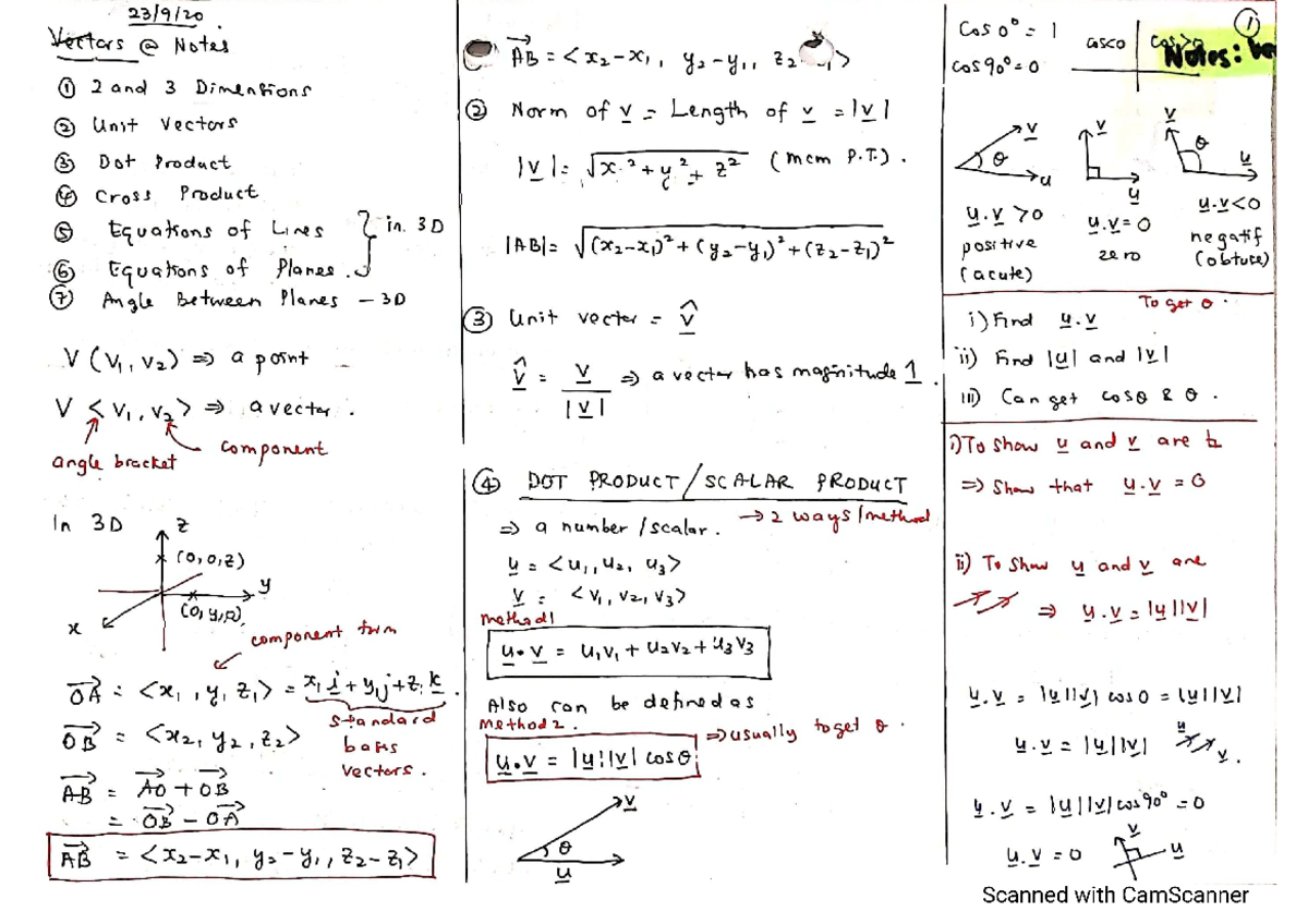 Vector-Summarized Notes-JMJ - Mathematics - Studocu