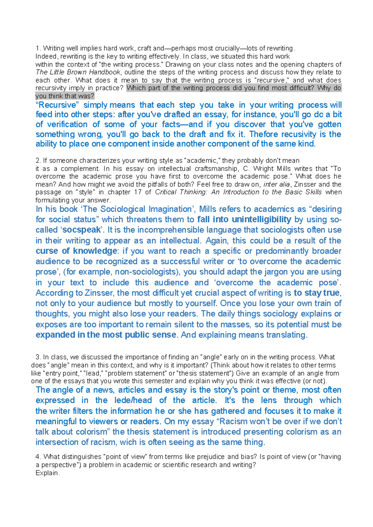 CSK Exam Questions - Analysis of Writing Process and Techniques - Studocu