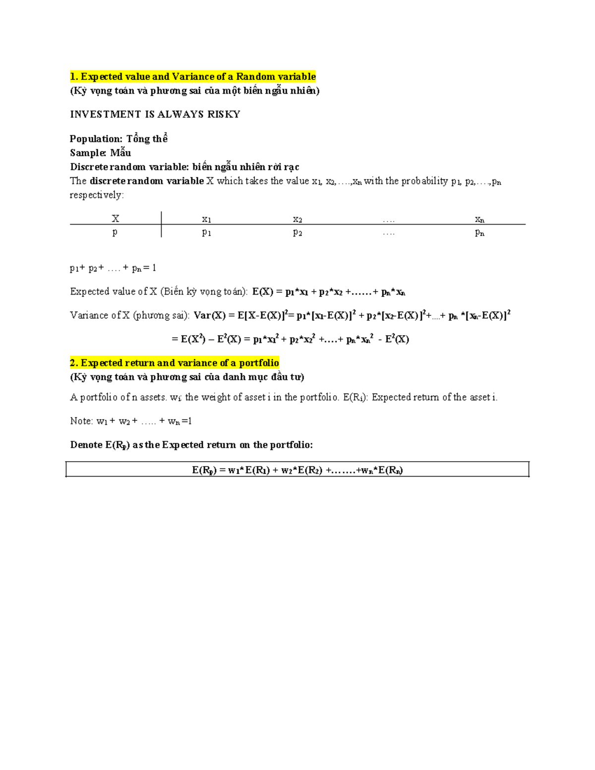 Statistics and probability -English - 1. Expected value and Variance of a Random variable (Kỳ ...