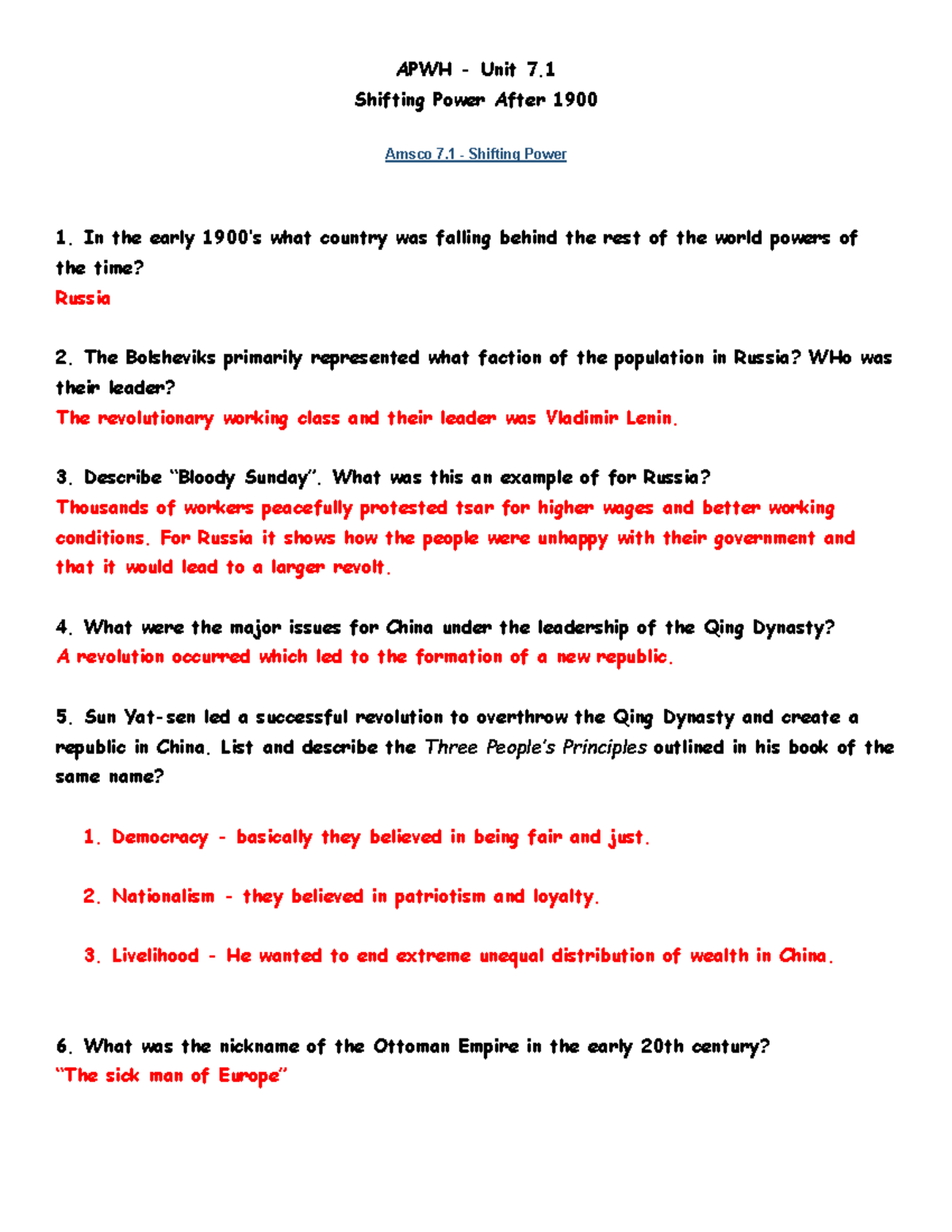 Ashlyn Tag - APWH - Unit 7 - APWH - Unit 7. Shifting Power After 1900 ...