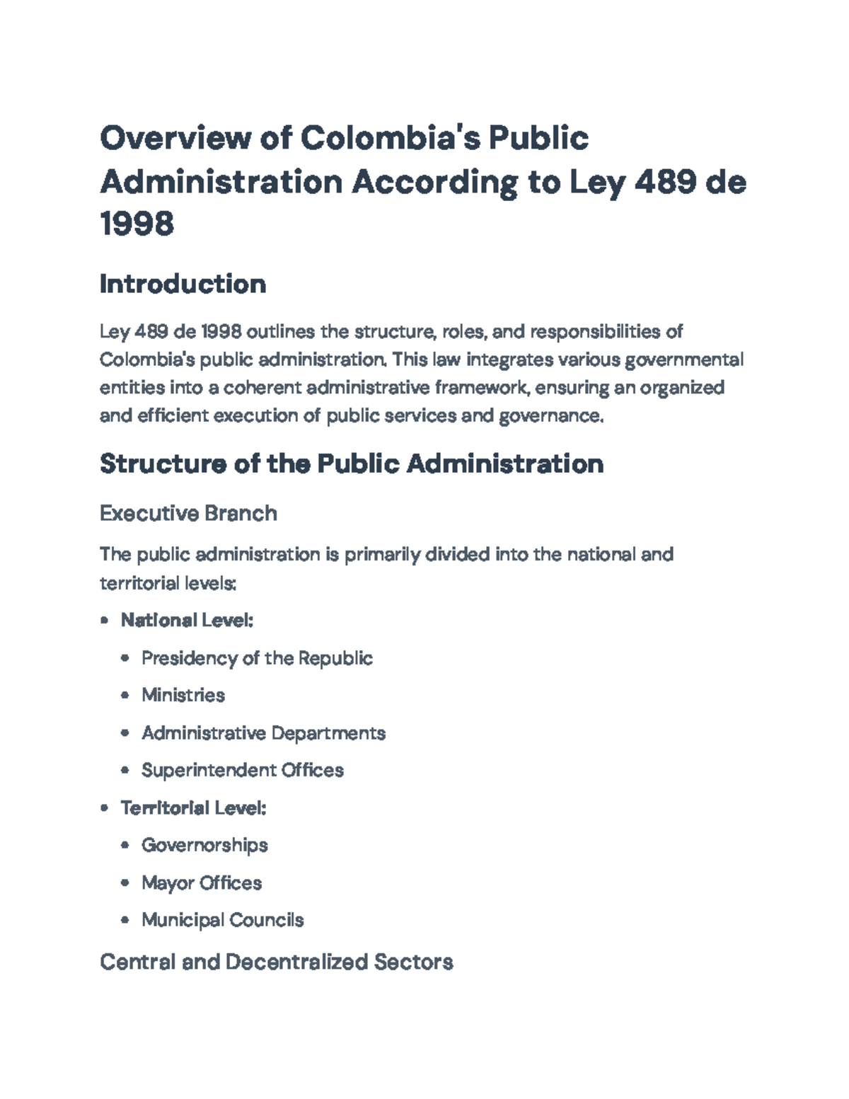 Colombia's Public Administration Structure: Ley 489 de 1998 Insights ...