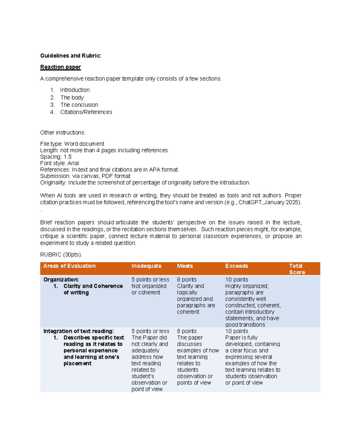 Reaction Paper Guidelines & Rubric: A Comprehensive Template - Studocu