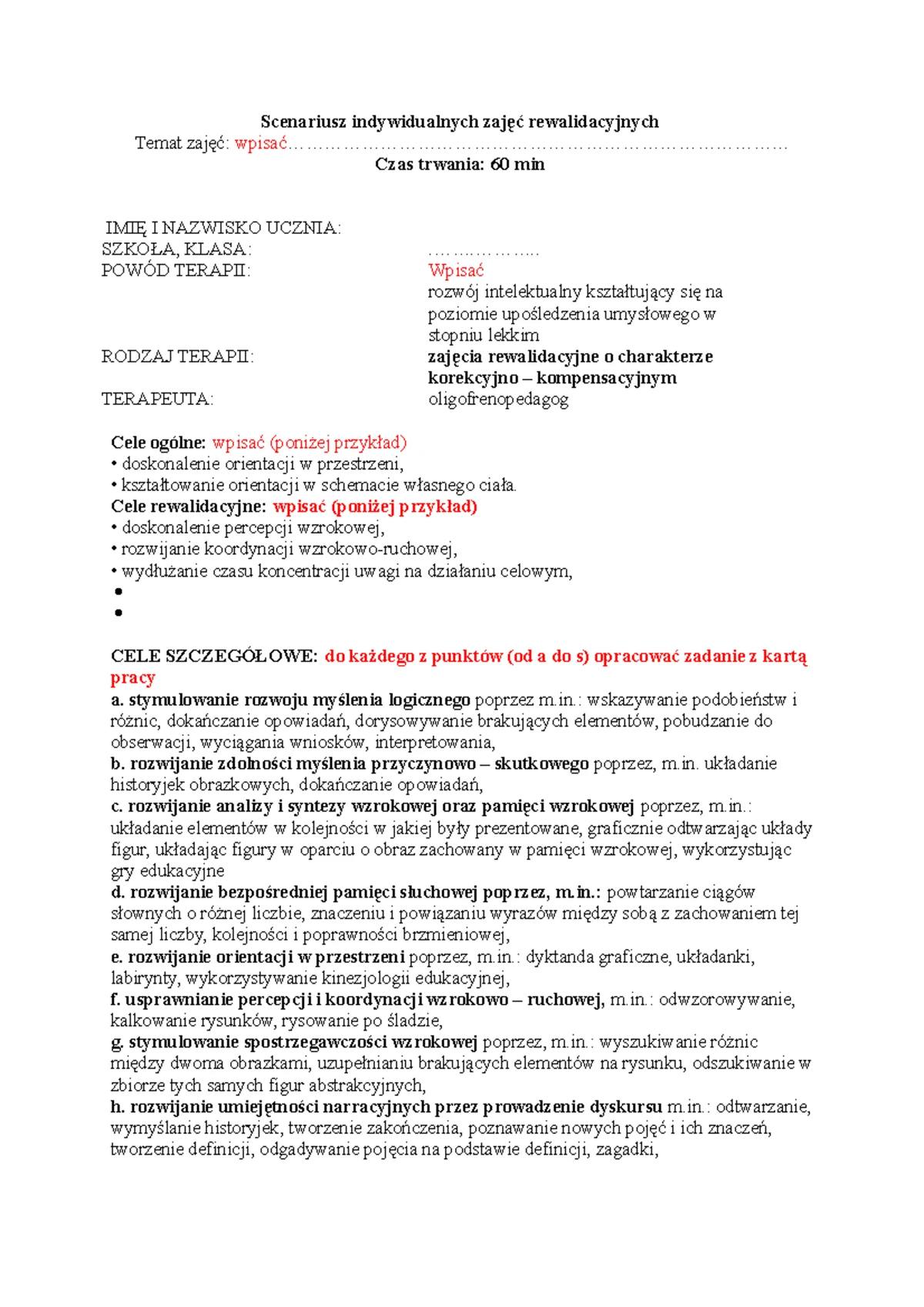 Konspekt Zajęć Rewalidacyjnych 6: Doskonalenie Umiejętności Myślenia - Studocu