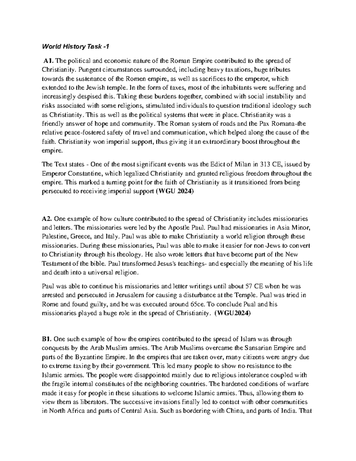 World History Task 1 Attempt 1 - World History Task - 1 A1. The ...