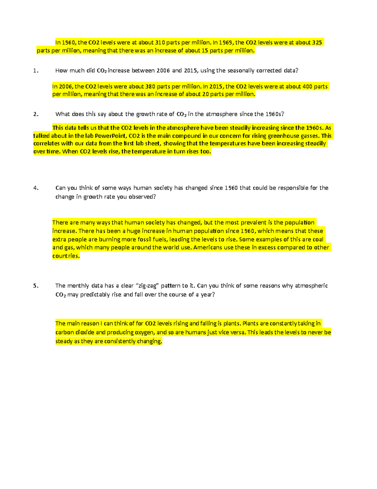 De Silvis Lab1Worksheet 2 - In 1960, the CO2 levels were at about 310 ...