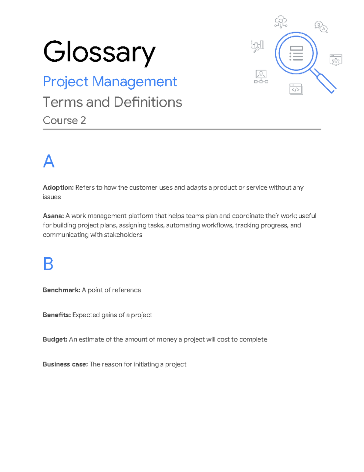 Course 2 Glossary of Project Management Terms and Definitions - Studocu