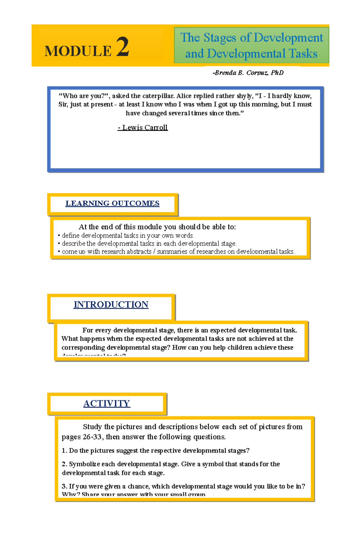 Module-2 - course - L; The Stages of Development MODULE 2 and ...