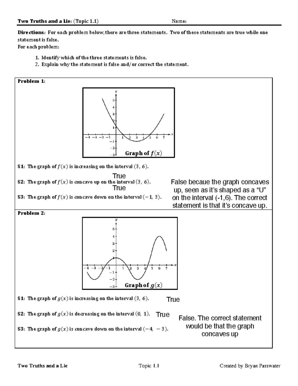 Two Truths and a Lie: Math Problems (Topic 1.1) - Studocu