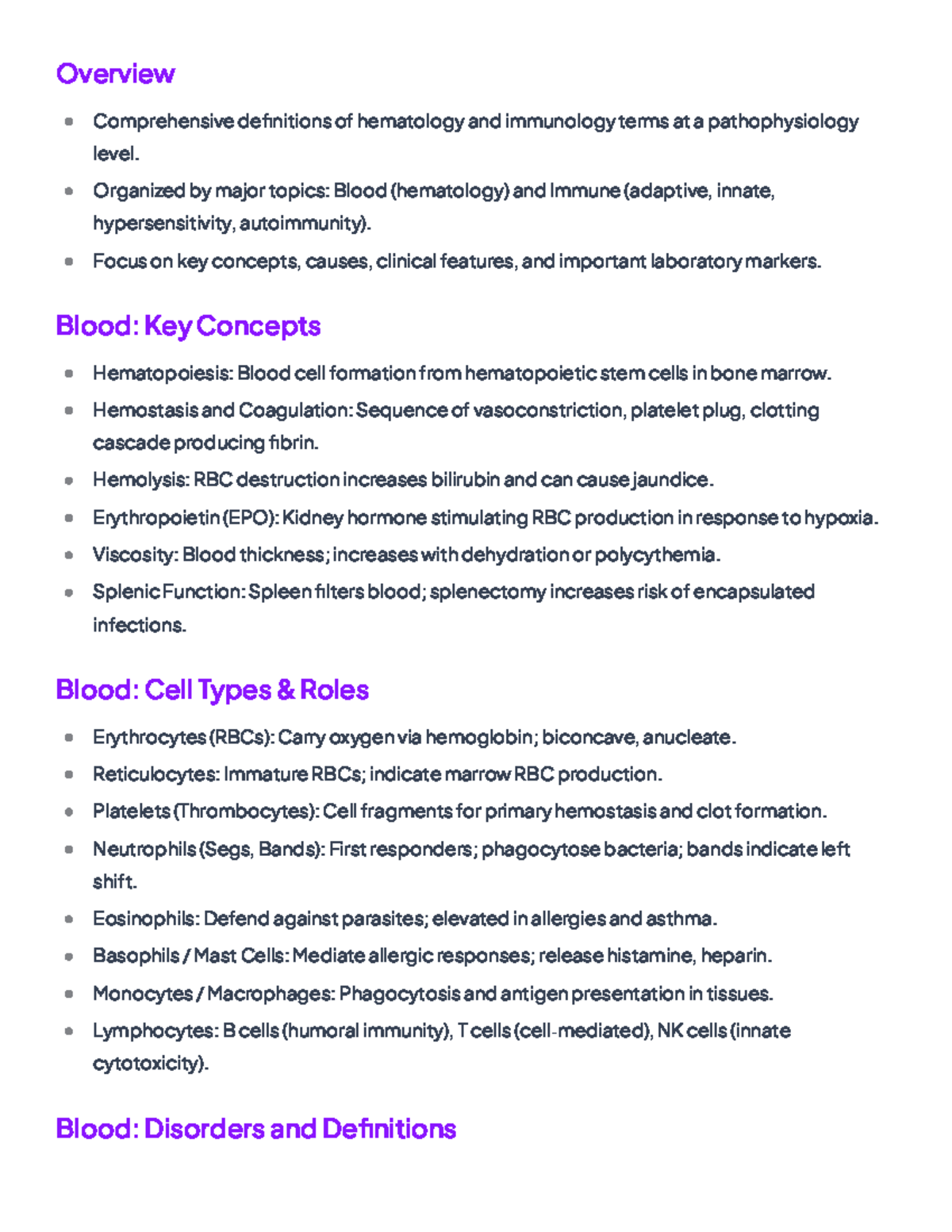 Blood and Immunity Vocab Notes: Key Terms in Hematology and Immunology ...