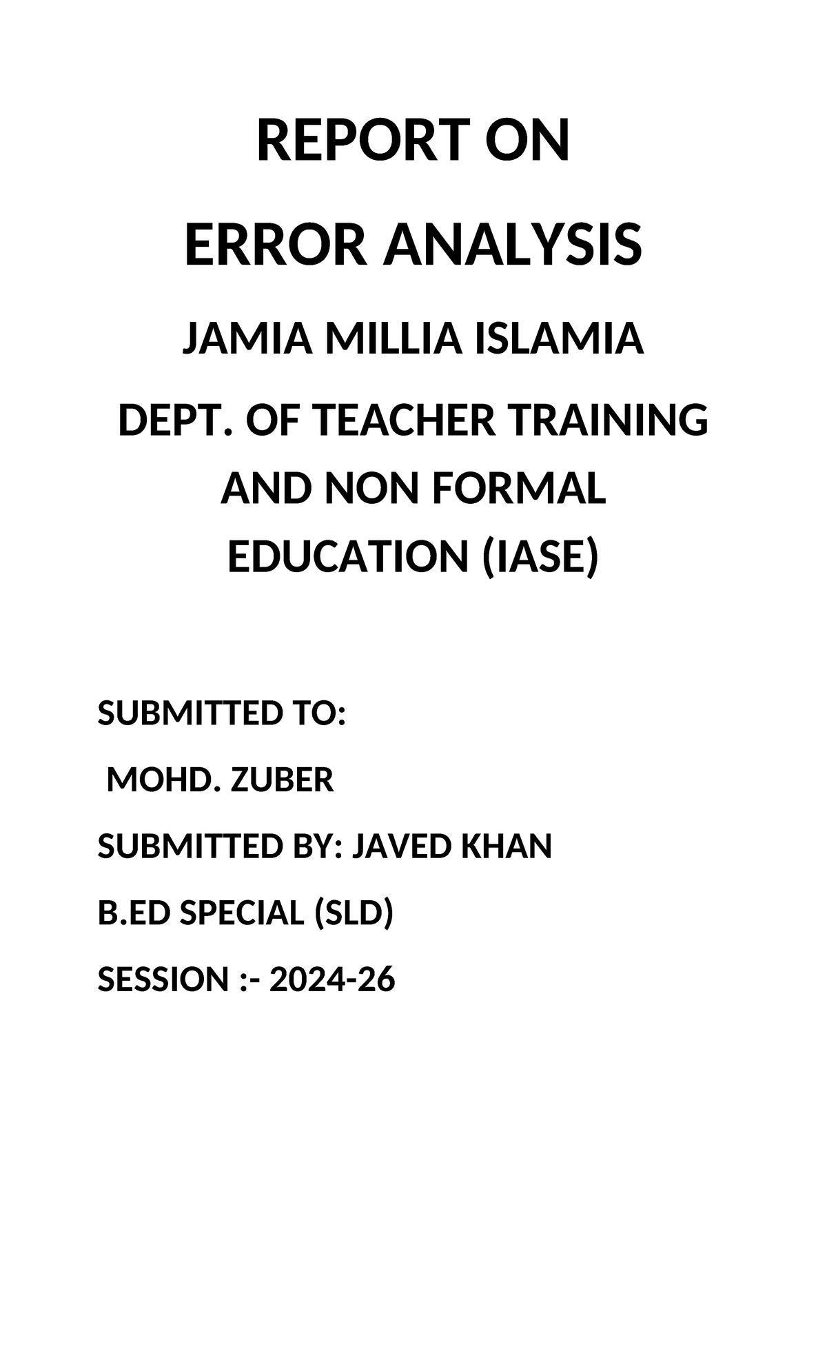 Error Analysis Report: B.Ed Special (SLD) Session by Javed Khan - Studocu