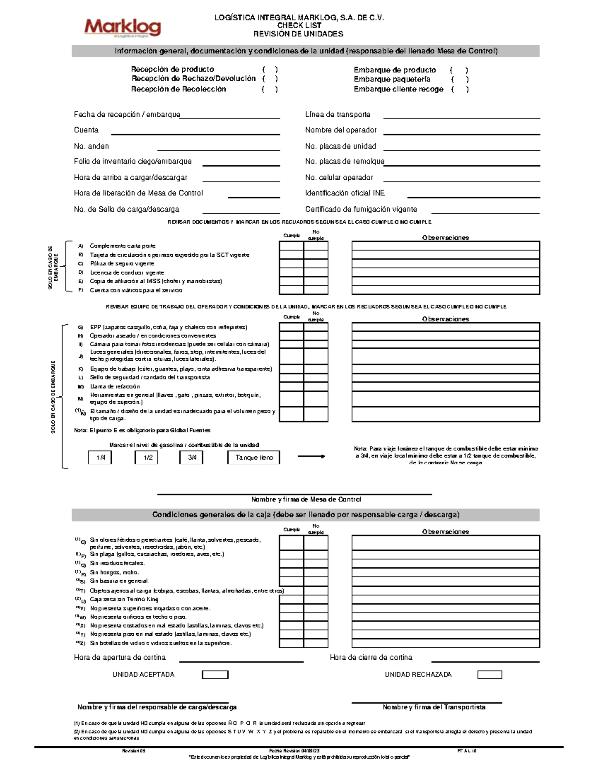 FT-AL-10 Check List: Revisión de Unidades y Documentación 2023 - Studocu