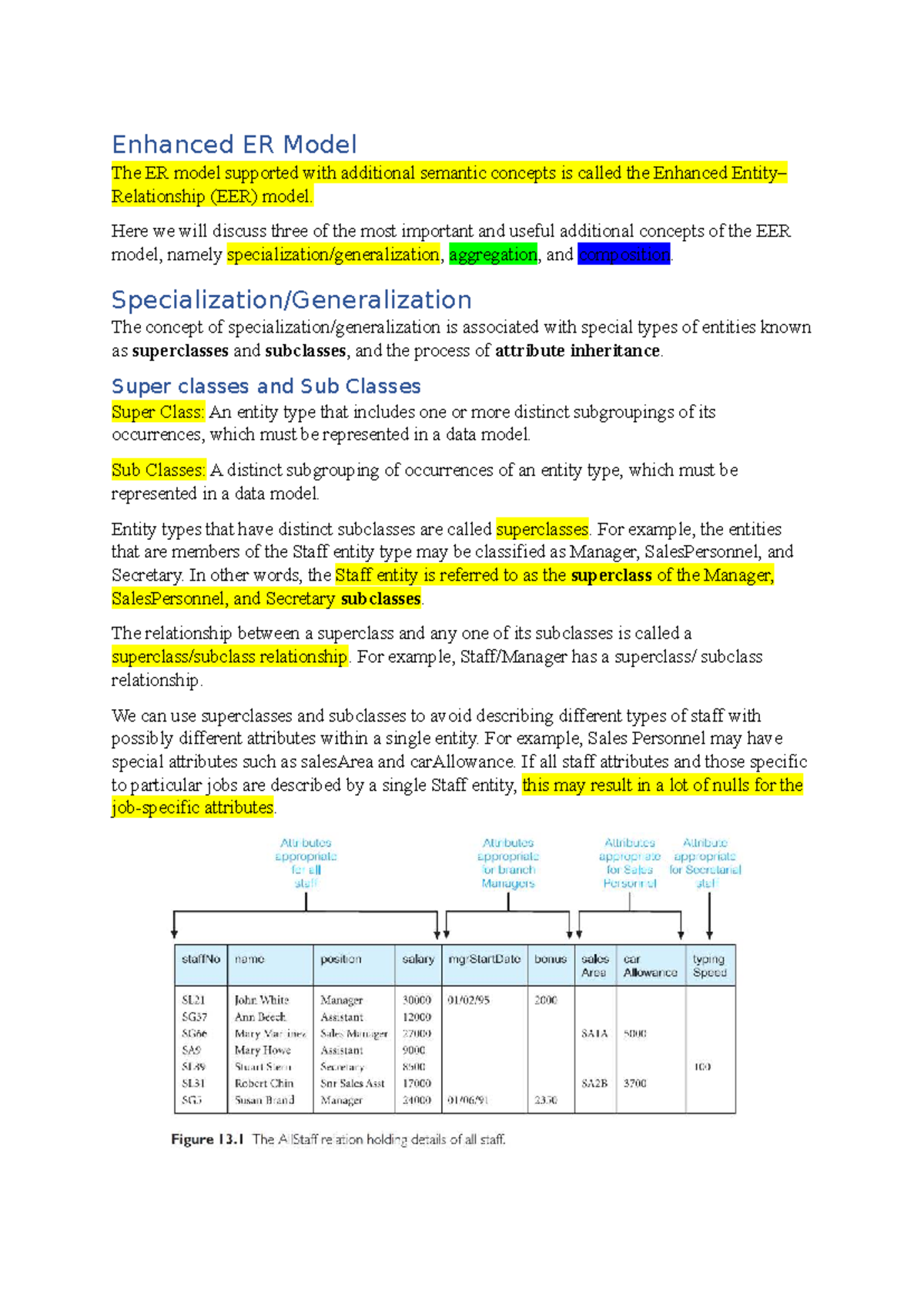 Enhanced ER Model: Key Concepts of Superclasses, Subclasses ...