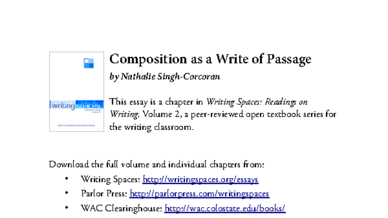 Composition as a Write of Passage: Insights from English 101 - Studocu
