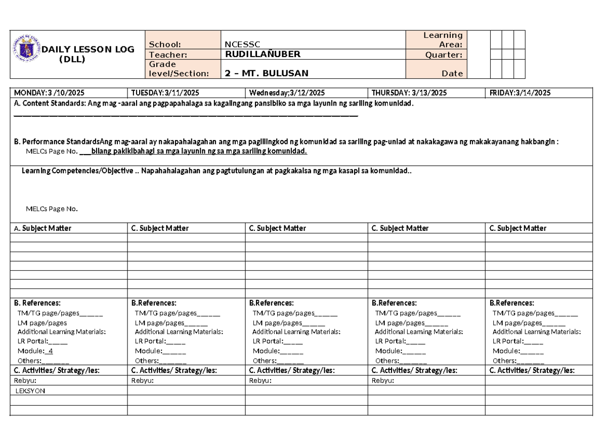 DLL-24-25 ap - detailed lesson plan - pP DAILY LESSON LOG (DLL) School ...