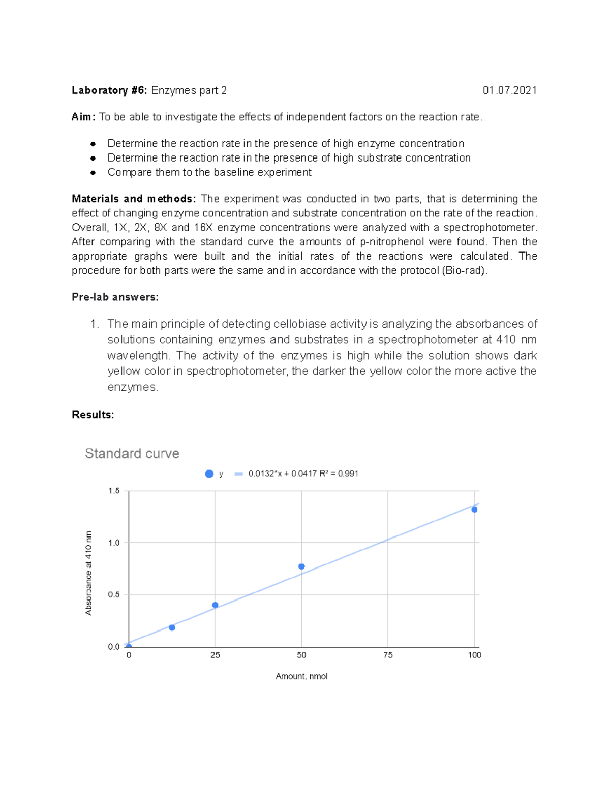 Enzyme part 2 - Laboratory #6: Enzymes part 2 01. 2021 Aim: To be able ...