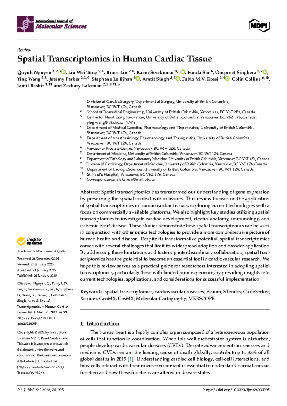 Review of Spatial Transcriptomics in Human Cardiac Tissue (MOLSCI 2025 ...