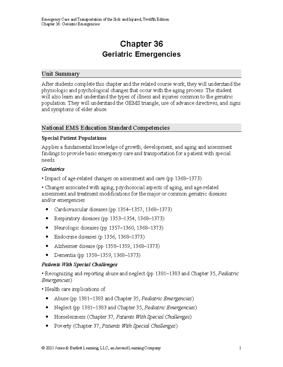 EMT Geriatric Emergencies: Chapter 36 Overview and Key Concepts - Studocu