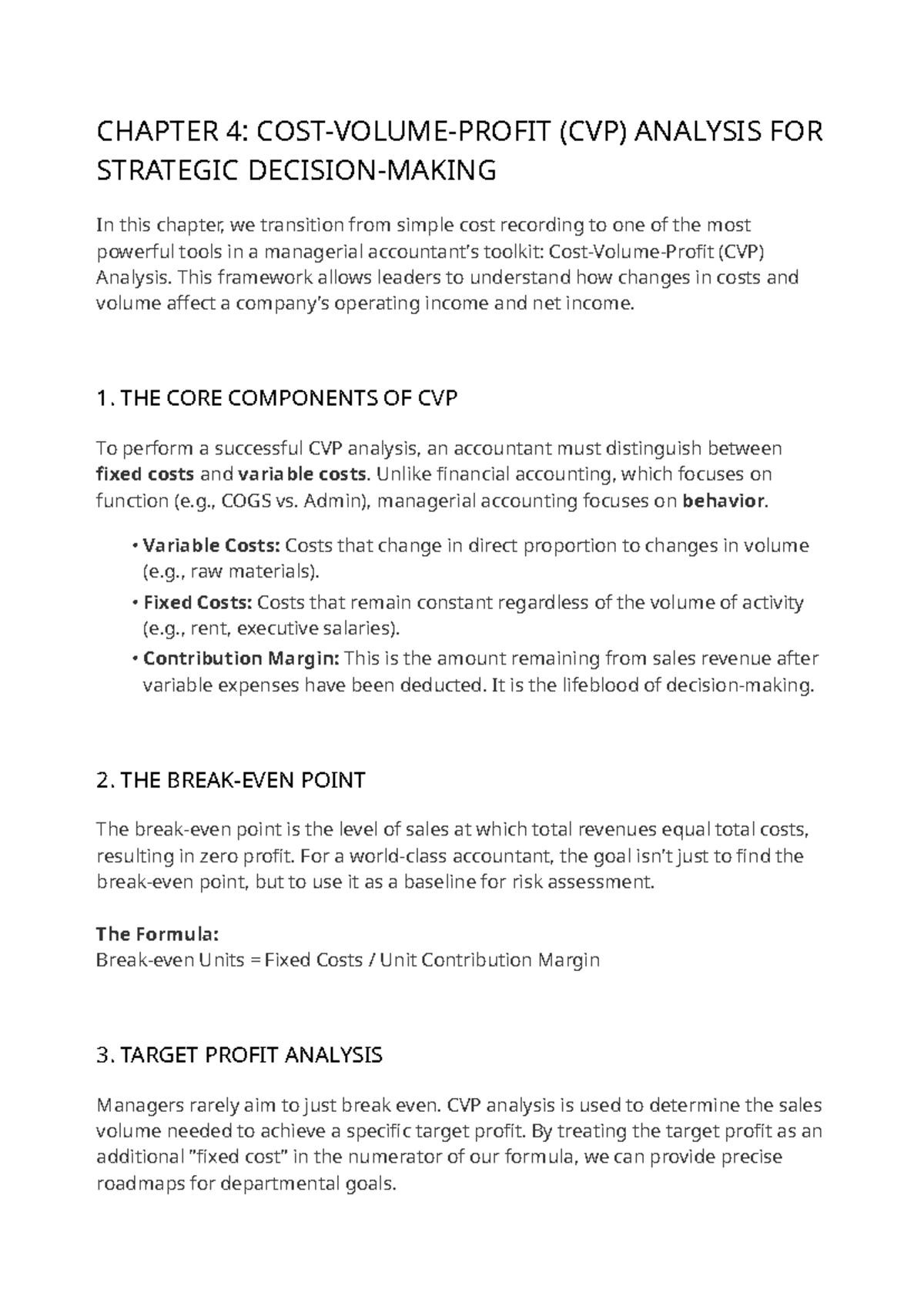 CHAPTER 4: CVP Analysis for Strategic Decision-Making in Managerial ...