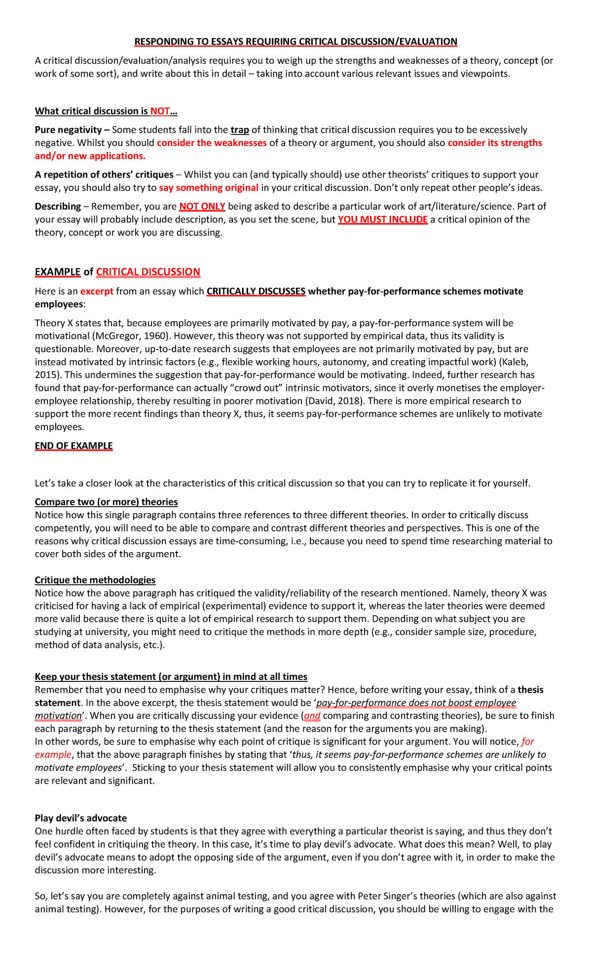 Critical Discussion Techniques for Essay Writing - Studocu