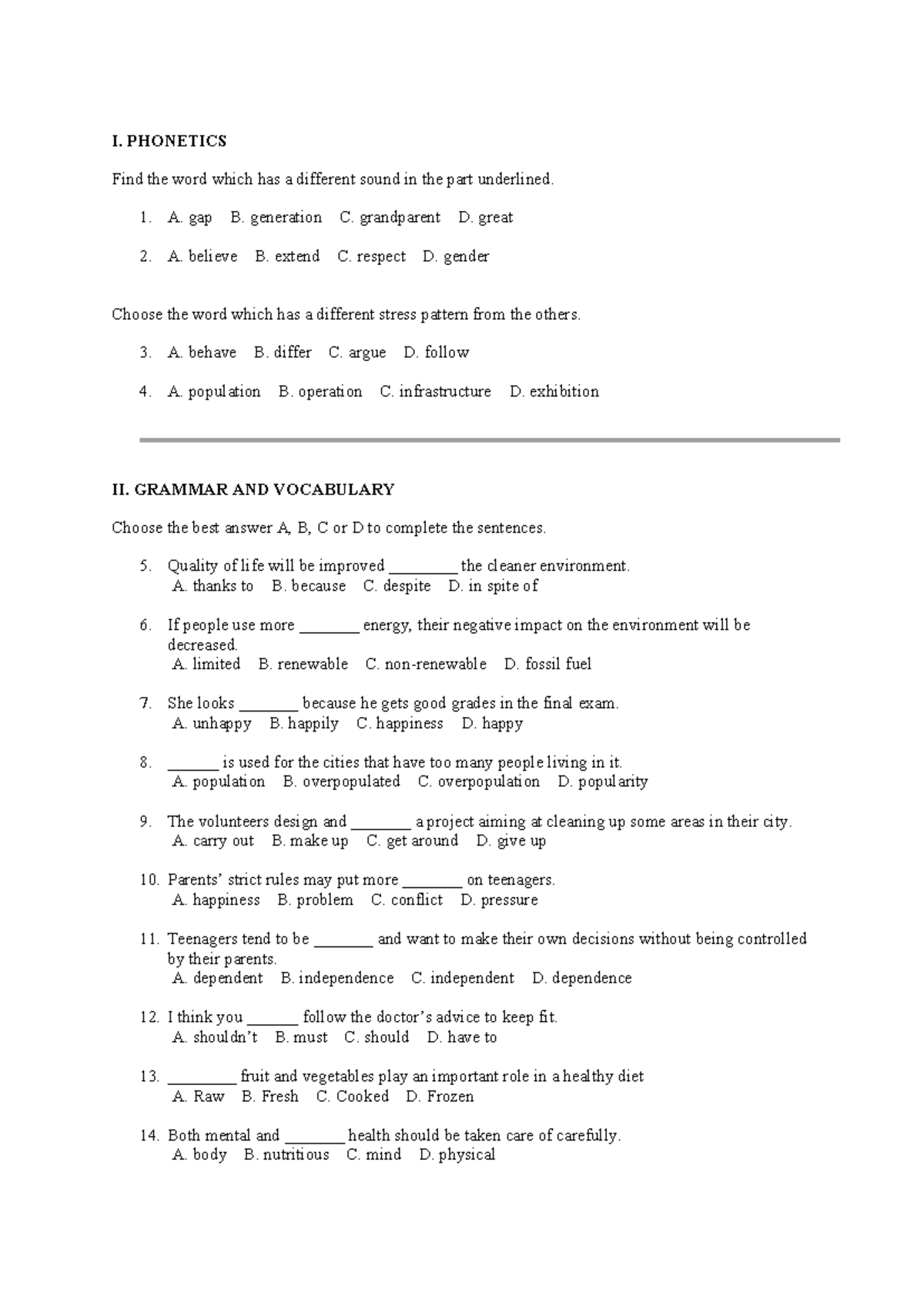 Phonetics and Grammar Exercises for Grade 11 Homework - Studocu