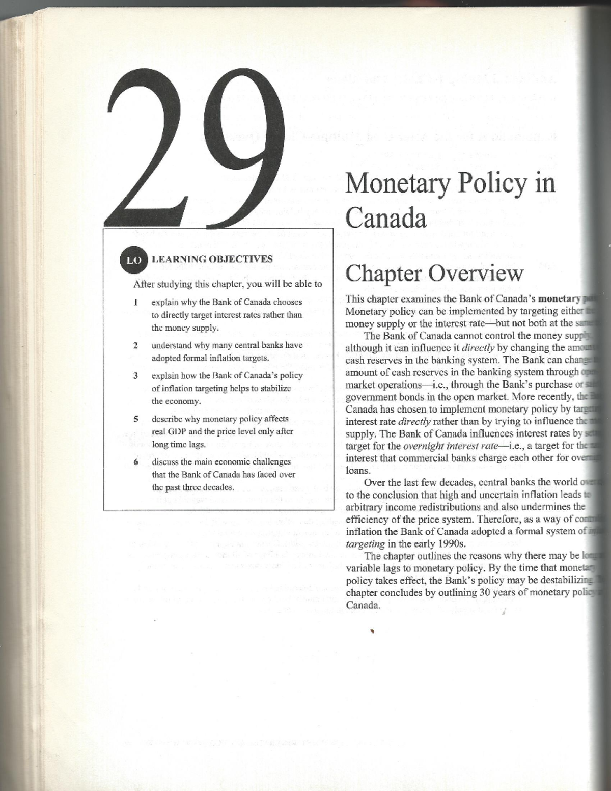CH 29 Monetary Policy IN Canada - ECON 1250 - Studocu