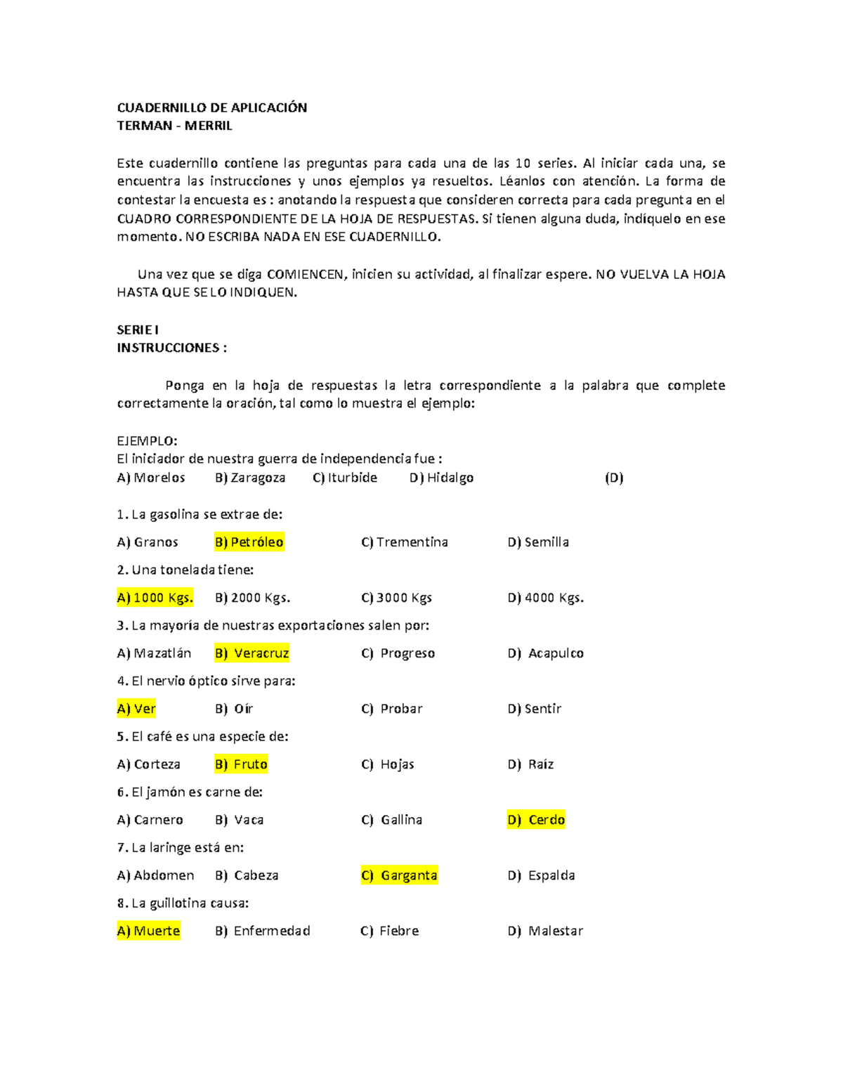 Cuadernillo de Respuestas para el Test de Terman - Merril - Studocu