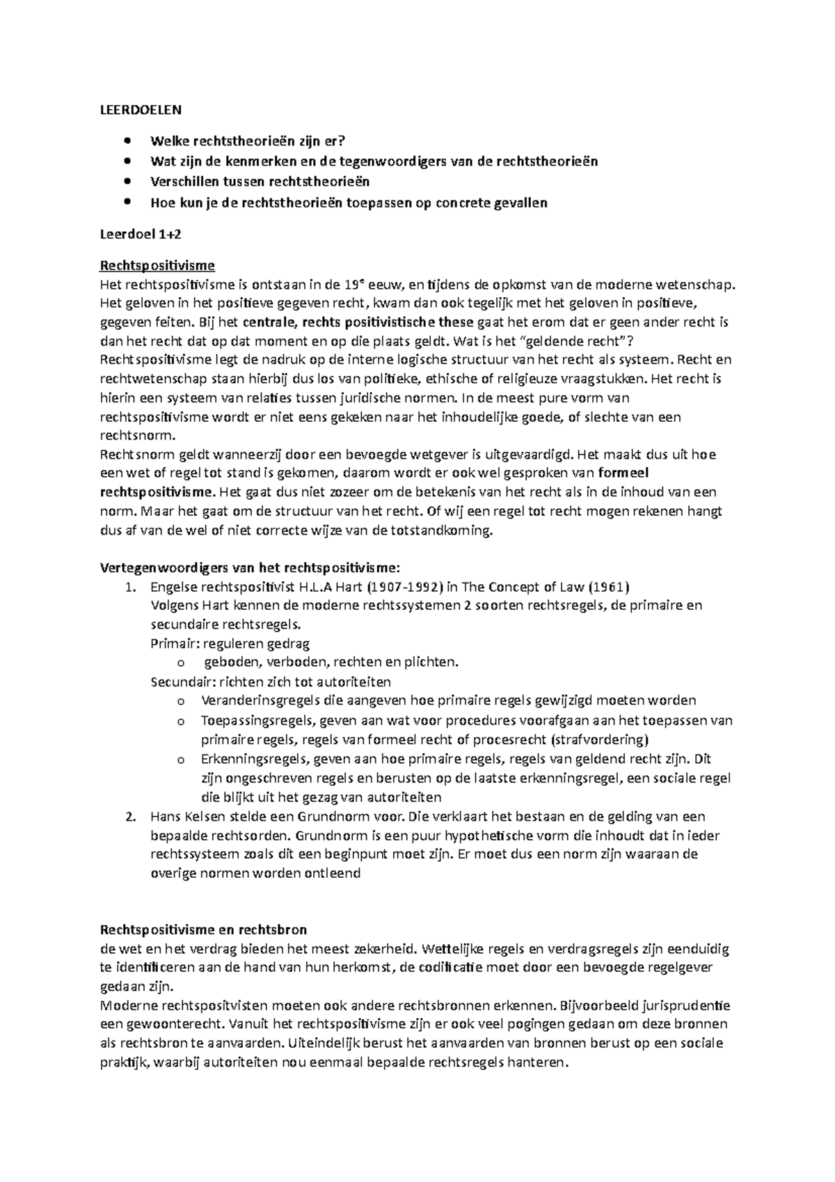 Probleem 4 - LEERDOELEN Welke rechtstheorieën zijn er? Wat zijn de ...