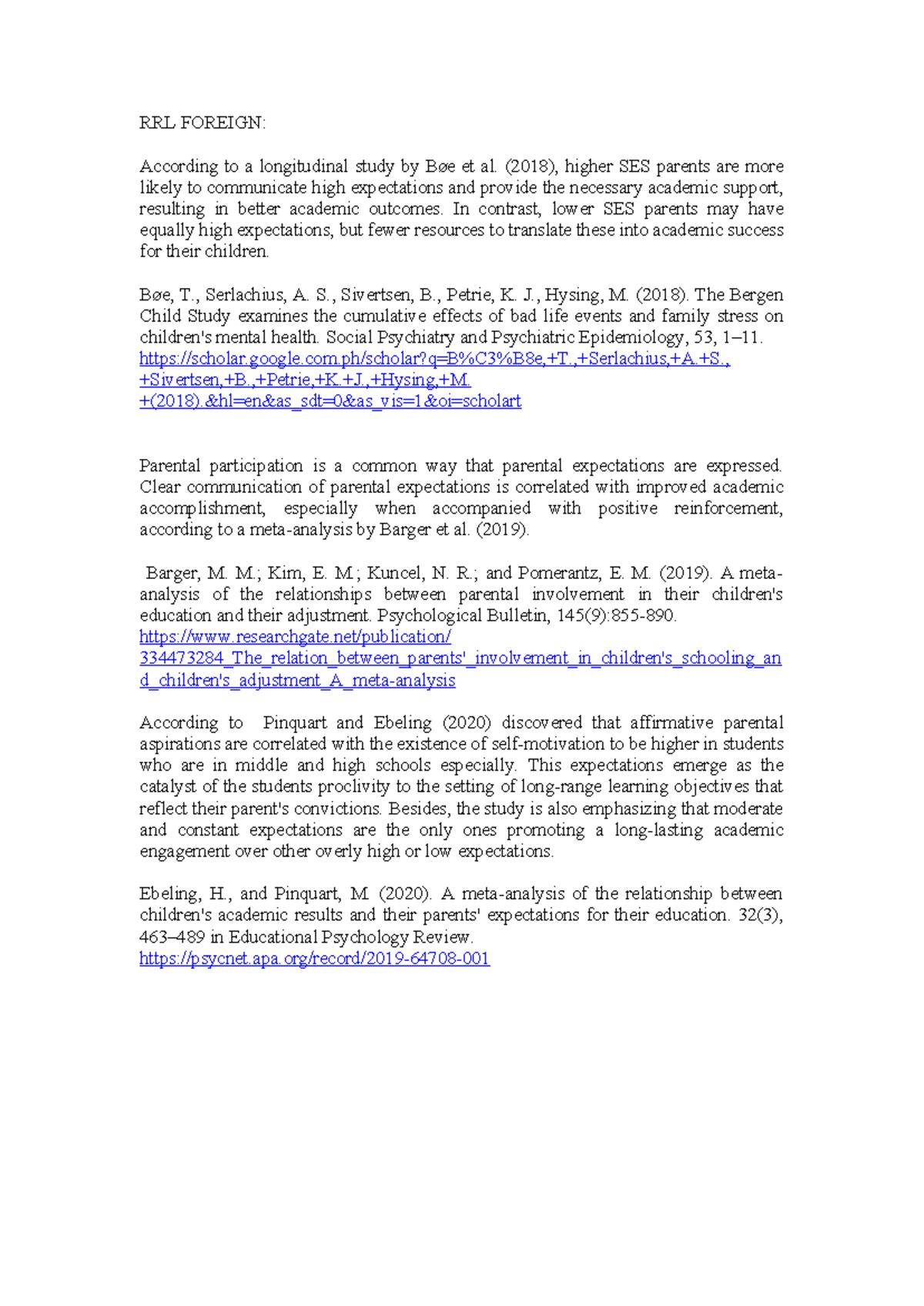 RRL-Foreign: Impact of Parental Expectations on Academic Success - Studocu