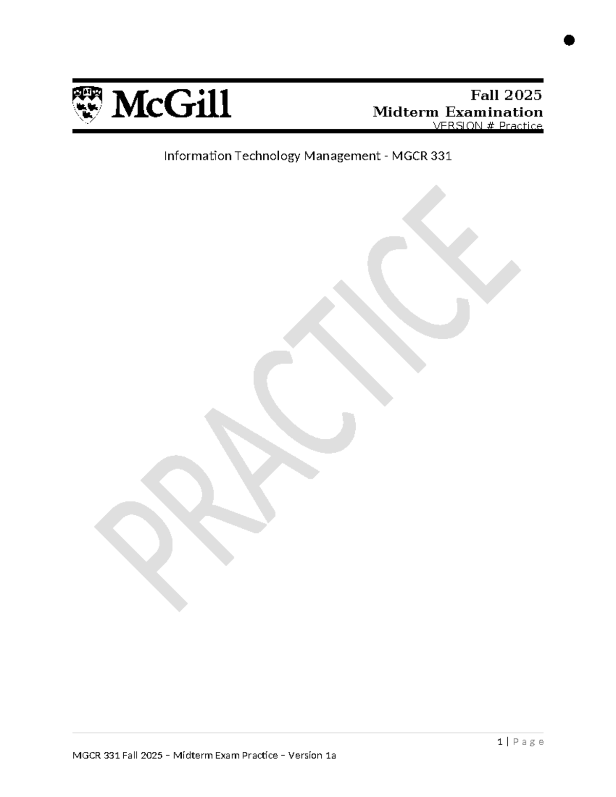 MGCR 331 Fall 2025 Midterm Exam Practice Solutions - Studocu