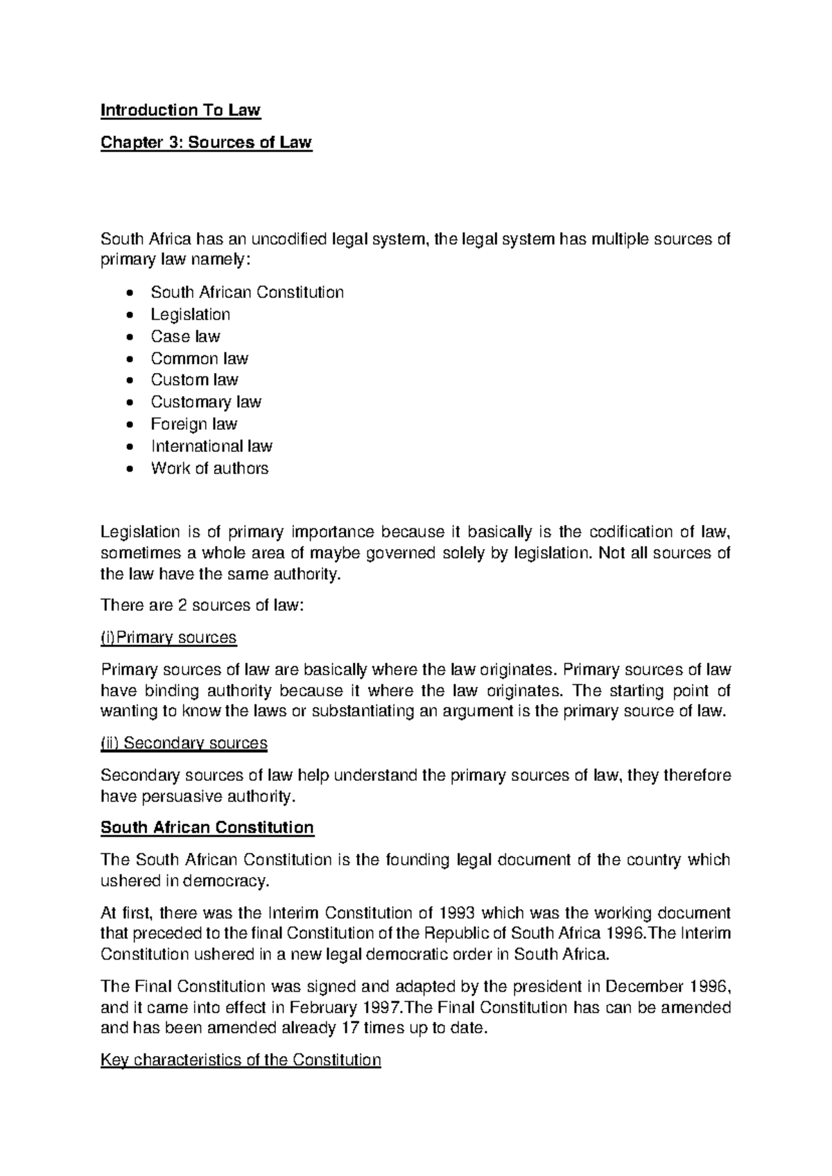 Sources of law - summary of the module in terms of chapter 3 ...